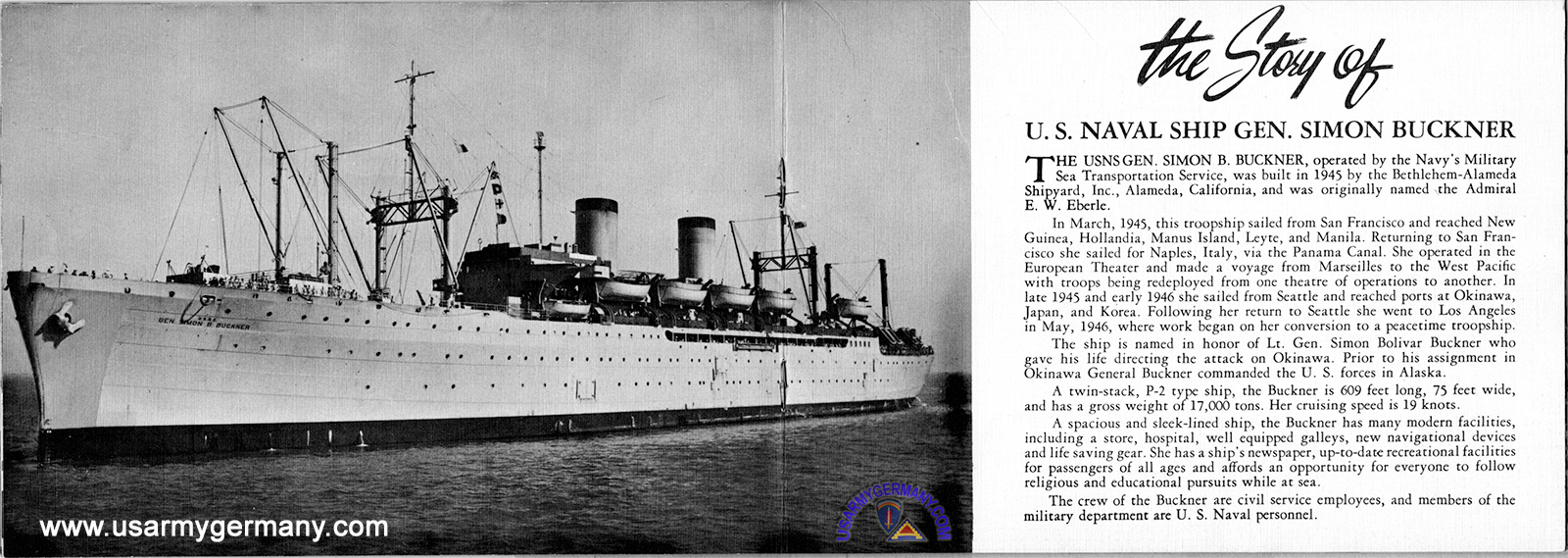 USAREUR Charts - USNS Buckner Troopship
