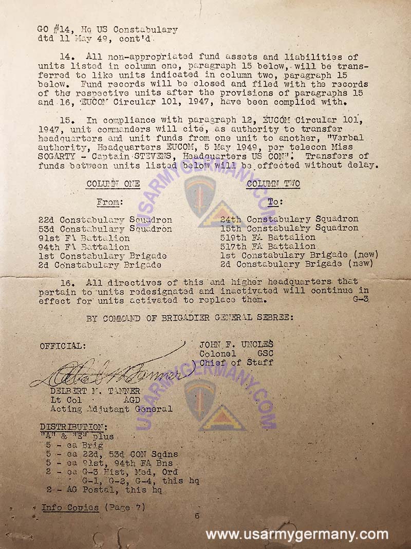 USAREUR Docs - US Constabulary GO 14 (1949)